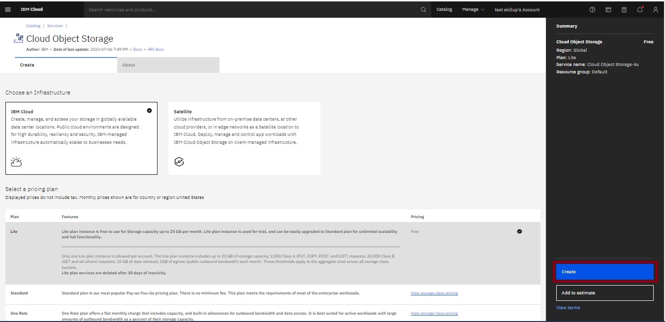 Creating Ibm Cloud Object Storage
